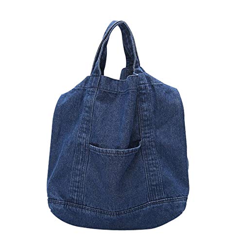 Queen Crystal Women's Elegant Denim Satchel Single Shoulder Crossbody Bag Large Creative Tote Beach Bag, Navy Blue, One_Size