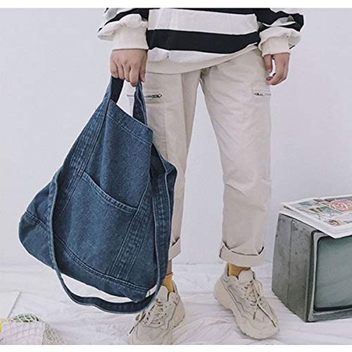 Queen Crystal Women's Elegant Denim Satchel Single Shoulder Crossbody Bag Large Creative Tote Beach Bag, Navy Blue, One_Size