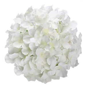 Flojery Silk Hydrangea Heads Artificial Flowers Heads with Stems for Home Wedding Decor,Pack of 10 (White)