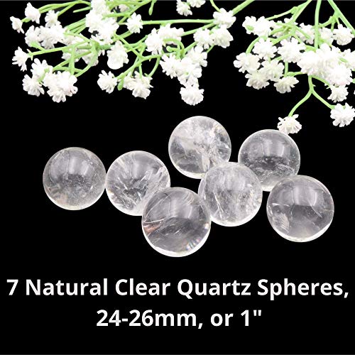 Nature Wonders Crystal Ball Sphere Clear Quartz 7 Spheres 1”, 24-26mm for Reiki, Energy Healing, Meditation, Palm Stones, TouchStones