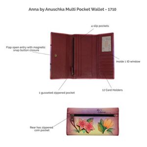 Anna by Anuschka Women's Hand Painted Genuine Leather Multi Pocket Wallet - Dragonfly Glass Painting