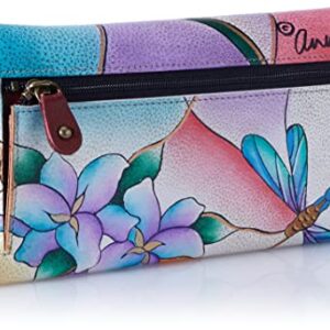 Anna by Anuschka Women's Hand Painted Genuine Leather Multi Pocket Wallet - Dragonfly Glass Painting