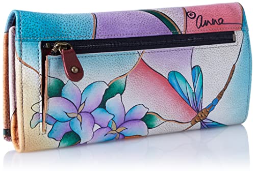 Anna by Anuschka Women's Hand Painted Genuine Leather Multi Pocket Wallet - Dragonfly Glass Painting