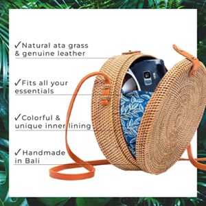 Rattan Bags for Women - Handmade Wicker Woven Purse Handbag Circle Boho Bag Bali