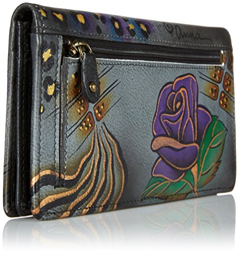 Anna by Anuschka Womens Handpainted Leather Ladies Wallet Snap Button Closure, Rose Safari Grey,One Size