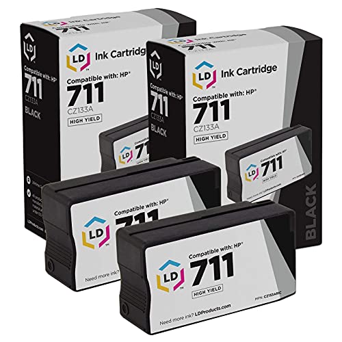 LD Products Remanufactured Ink Cartridge Replacement for HP 711 CZ133A High Yield (Black, 2-Pack) for use in HP DesignJet T120, T125, T130, T520, T525 24In, T525 36In, T530 24In, T530 36In Printers