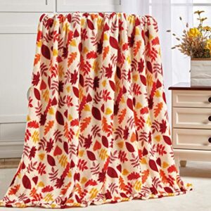 Décor&More Autumn Harvest Fallr Collection Festive and Cuddly Holiday Microplush Throw Blanket (50" x 60") -Autumn Leaves