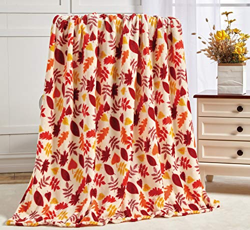 Décor&More Autumn Harvest Fallr Collection Festive and Cuddly Holiday Microplush Throw Blanket (50" x 60") -Autumn Leaves