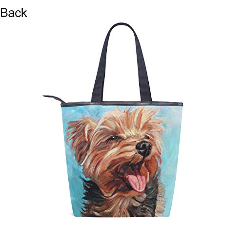 Women's Handbags Canvas Shoulder Bags Happy Yorkie Puppy Handbag Retro Casual Tote Purses