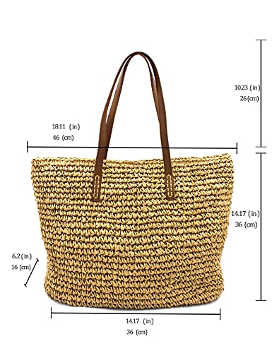 Romfor Women Large Straw Bag Handmade Summer Beach Shoulder Bag