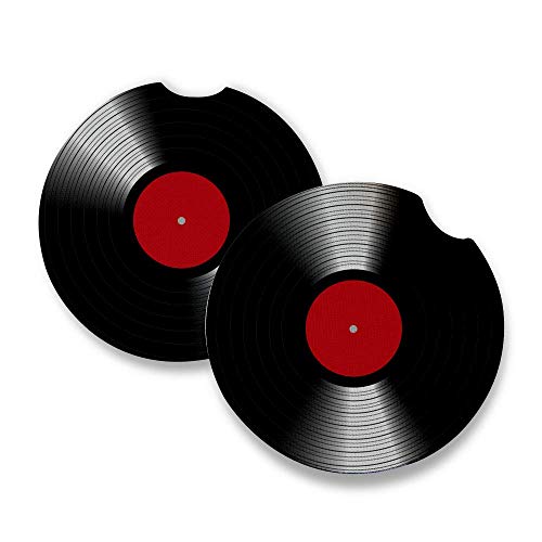 Vinyl Record 45 LP | Car Coasters for Drinks Set of 2 | Perfect Car Accessories with Thin Absorbent Rubber Coasters. Car Coaster Measures 2.56 inches with Rubber Backing. NOT Ceramic