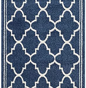 SAFAVIEH Amherst Collection 2'6" x 4' Navy / Beige AMT422P Moroccan Trellis Non-Shedding Living Room Bedroom Accent Rug