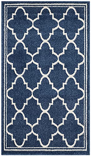 SAFAVIEH Amherst Collection 2'6" x 4' Navy / Beige AMT422P Moroccan Trellis Non-Shedding Living Room Bedroom Accent Rug