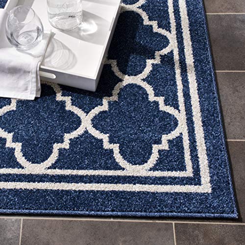 SAFAVIEH Amherst Collection 2'6" x 4' Navy / Beige AMT422P Moroccan Trellis Non-Shedding Living Room Bedroom Accent Rug