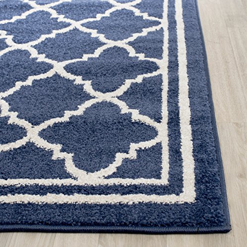 SAFAVIEH Amherst Collection 2'6" x 4' Navy / Beige AMT422P Moroccan Trellis Non-Shedding Living Room Bedroom Accent Rug