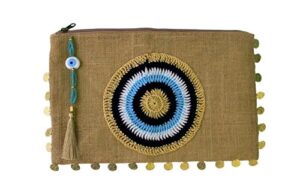 karens line mia evil eye eco friendly jute handheld clutch purse large space with zipper closure&crystal decoration natural beige