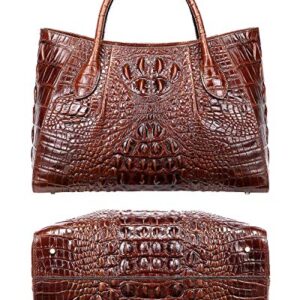 PIJUSHI Women Handbags Crocodile Purse Designer Top Handle Satchel Handbags For Women (5002A, Brown)