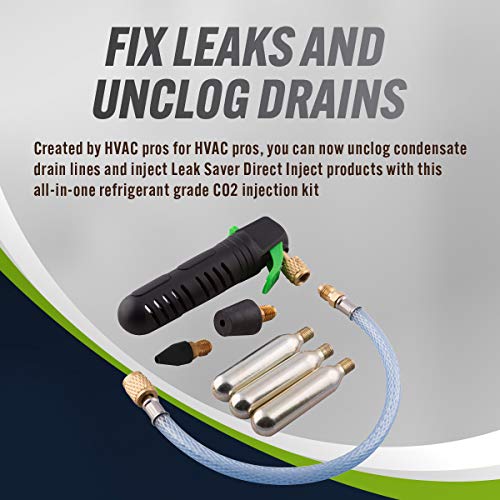 Leak Saver - Leak Shot HVAC - Leak Sealant Injector and Condensate Line Blaster - Non-Contaminating CO2 Cartridges - for A/C and Mini Splits - Systems Up to 5 Tons