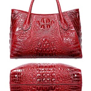 PIJUSHI Women Handbags Crocodile Purse Designer Top Handle Satchel Handbags For Women (5002A, Red)