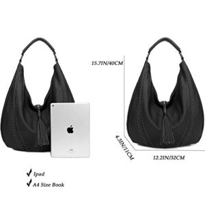 Hobo Bags for Women Large Handbags Designer Purses PU Leather Oversized Crossbody Shoulder Totes Stylish (black)