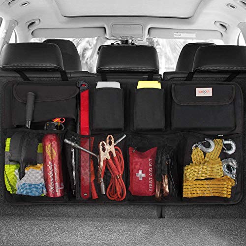 SURDOCA Car Trunk Organizer, 3rd Gen [7 Times Upgrade] Super Capacity Car Organizer, Equipped with Robust Elastic Net, Car Trunk Tidy Storage Bag with Lids, Space Saving Expert-Black