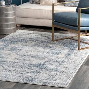 nuloom jayla barbed iris medallion area rug, 6′ 7″ x 9′, blue