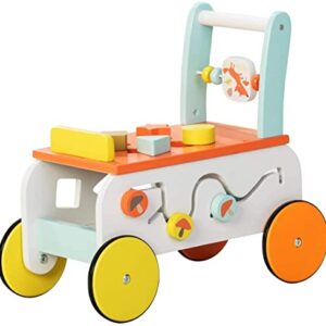 labebe Baby Walker with Wheel, 3-in-1 Wooden Activity Walker for Kids 1-3 Years, Baby Push Walker Girl&Boy/Wooden Push Toy/Walker Toy Infant/Baby Wagons/Learning Walker/Push Cart Toy Orange