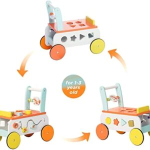 labebe Baby Walker with Wheel, 3-in-1 Wooden Activity Walker for Kids 1-3 Years, Baby Push Walker Girl&Boy/Wooden Push Toy/Walker Toy Infant/Baby Wagons/Learning Walker/Push Cart Toy Orange