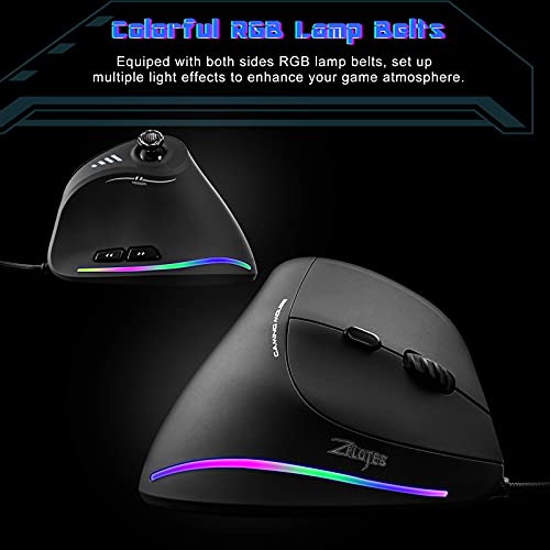 Gaming Mouse with 5 D Rocker, TRELC Ergonomic Mouse with 10000 DPI/11 Programmable Buttons, RGB Vertical Gaming Mice Wired for PC/Laptop/E-Sports/Gamer (Black)