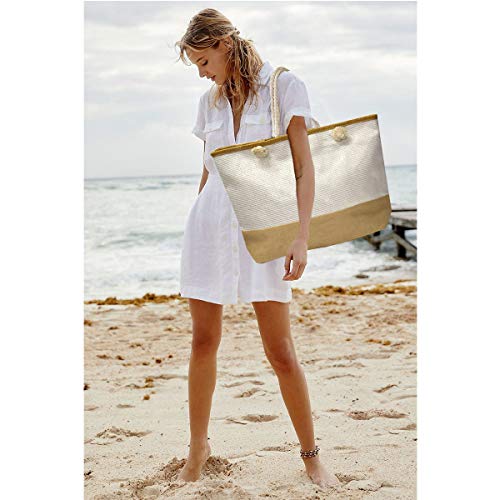 We We Large Straw Beach Bag Tote Duffel Pool Bags Handle Bags with a Pouch for Women