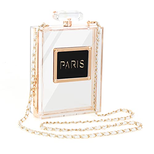 WJCD Women's Acrylic Paris Perfume Shaped Black Bag Purses Clutch Evening Bags Vintage Banquet Handbag (Transparent)