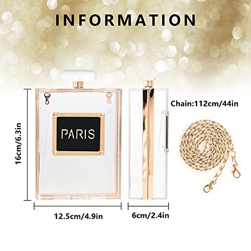 WJCD Women's Acrylic Paris Perfume Shaped Black Bag Purses Clutch Evening Bags Vintage Banquet Handbag (Transparent)