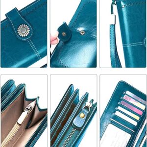 UMODE Large Capacity RFID Blocking Genuine Leather Wallets for Women with Wristlet Trifold Ladies Billfold with Zipper