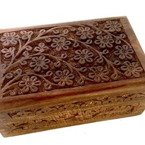 New Age Imports, Inc. Gift Ideas~ Floral Carved Handmade Wooden Box 4 inches by 6 inches~Ideal for Storing Jewelry, Coins, Tartot Cards, Small Treasures, URN Box & etc (Floral Carved 4"x6")