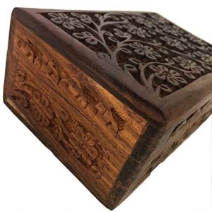 New Age Imports, Inc. Gift Ideas~ Floral Carved Handmade Wooden Box 4 inches by 6 inches~Ideal for Storing Jewelry, Coins, Tartot Cards, Small Treasures, URN Box & etc (Floral Carved 4"x6")