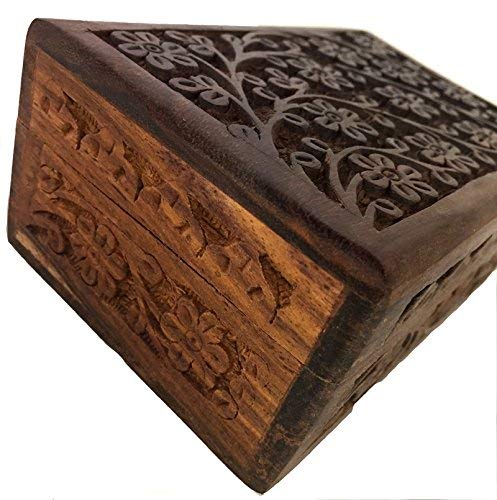 New Age Imports, Inc. Gift Ideas~ Floral Carved Handmade Wooden Box 4 inches by 6 inches~Ideal for Storing Jewelry, Coins, Tartot Cards, Small Treasures, URN Box & etc (Floral Carved 4"x6")