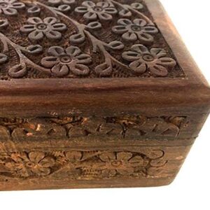 New Age Imports, Inc. Gift Ideas~ Floral Carved Handmade Wooden Box 4 inches by 6 inches~Ideal for Storing Jewelry, Coins, Tartot Cards, Small Treasures, URN Box & etc (Floral Carved 4"x6")