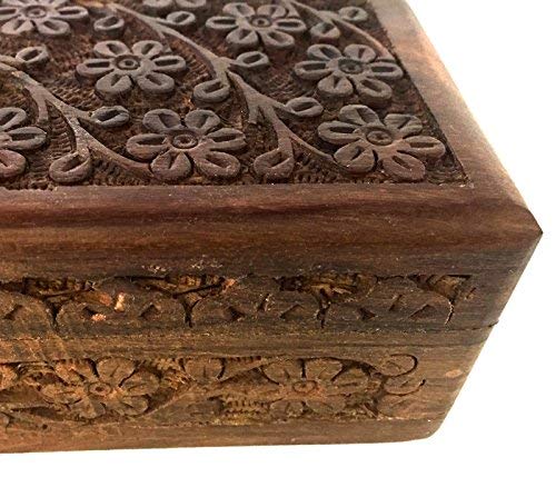 New Age Imports, Inc. Gift Ideas~ Floral Carved Handmade Wooden Box 4 inches by 6 inches~Ideal for Storing Jewelry, Coins, Tartot Cards, Small Treasures, URN Box & etc (Floral Carved 4"x6")