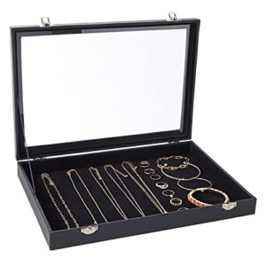 black velvet jewelry display case for rings, bracelet and necklace organizer box for selling (13.75 x 9.5 in)