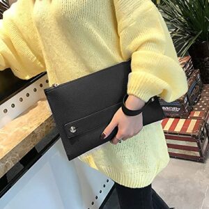 NIGEDU Women Envelope Clutch Bag PU Leather Female Day Clutches Large Purse Evening Bags with Wrist Strap (Black)