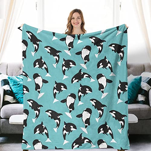 Killer Whale Orca Soft Cozy Luxury Bed Blanket Microfiber Fleece Blanket All Season Lightweight Throw for The Bed… (L)