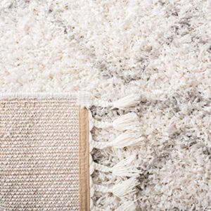 SAFAVIEH Pro Luxe Shag Collection 9' x 12' Ivory / Light Grey PLX436A Moroccan Boho Tassel Non-Shedding Living Room Bedroom Dining Room Entryway Plush 2.4-inch Thick Area Rug