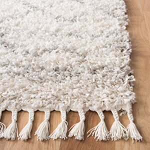 SAFAVIEH Pro Luxe Shag Collection 9' x 12' Ivory / Light Grey PLX436A Moroccan Boho Tassel Non-Shedding Living Room Bedroom Dining Room Entryway Plush 2.4-inch Thick Area Rug