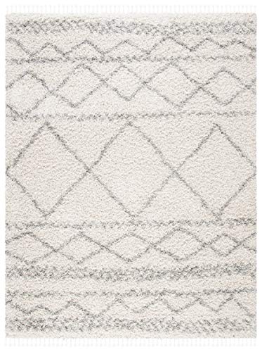 SAFAVIEH Pro Luxe Shag Collection 9' x 12' Ivory / Light Grey PLX436A Moroccan Boho Tassel Non-Shedding Living Room Bedroom Dining Room Entryway Plush 2.4-inch Thick Area Rug