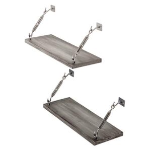 under.stated floating shelves wall mounted wood hanging shelf set for bathroom kitchen living room bedroom storage (rustic grey with industrial hardware set of 2)