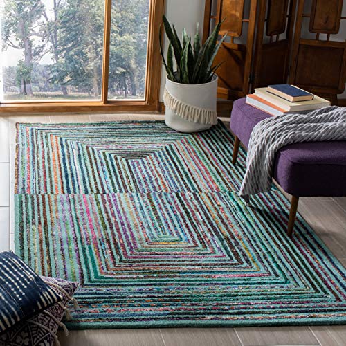 SAFAVIEH Nantucket Collection 6' x 9' Teal NAN603A Handmade Boho Abstract Cotton & Wool Area Rug