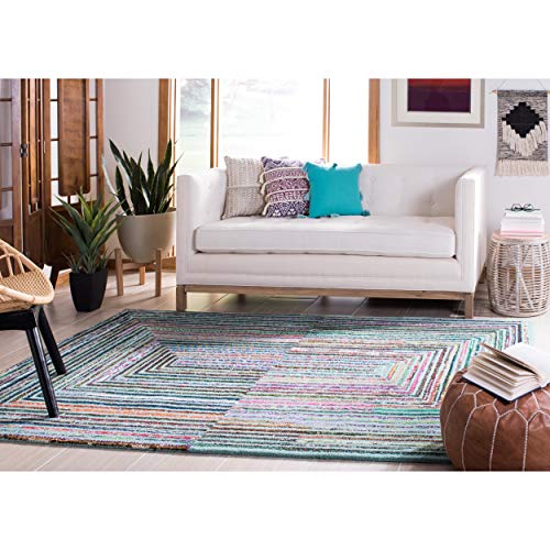 SAFAVIEH Nantucket Collection 6' x 9' Teal NAN603A Handmade Boho Abstract Cotton & Wool Area Rug