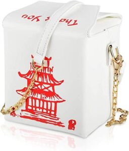 fashion crossbody shoulder bag, i5 chinese takeout box purse with comfortable chain strap (fushcia) (white-red2)