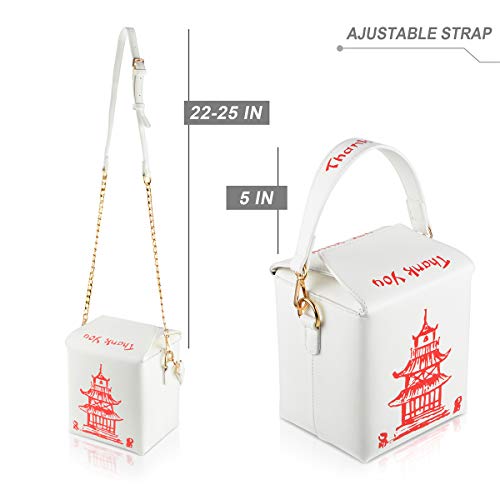 Fashion Crossbody Shoulder Bag, i5 Chinese Takeout Box Purse with Comfortable Chain Strap (fushcia) (white-red2)