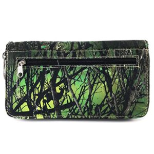 Justin West Camouflage Tree Branches Bling Rhinestone Cross Wings Buckle Crossbody Chain Messenger and Purse (Buckle Green Handbag Wallet Set)